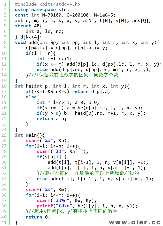 SPOJ-DQUERY区间不同数字数量_莫队-OIer博客
